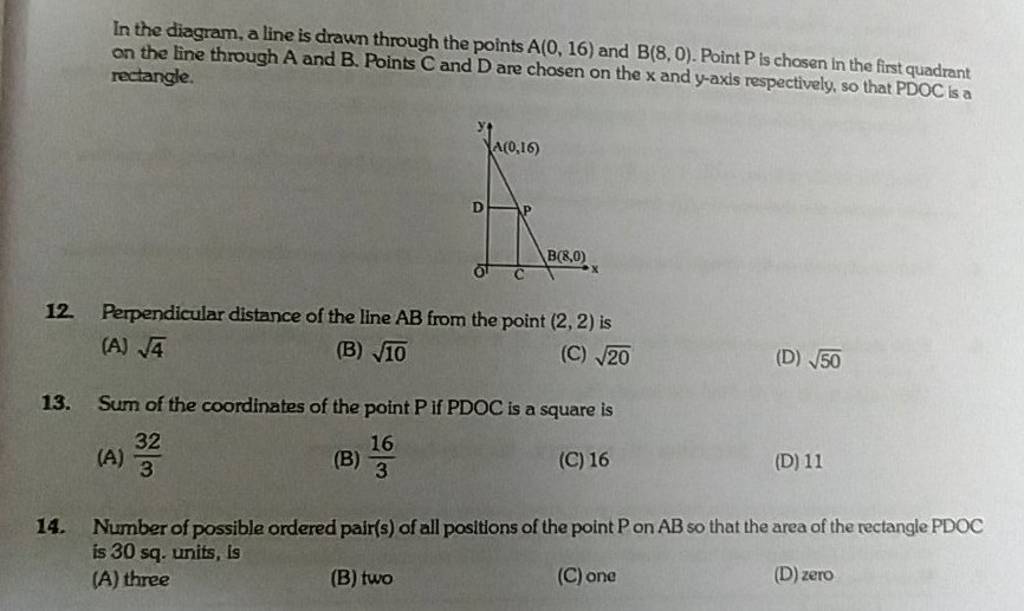 Sum of the coordinates of the point P if PDOC is a square is | Filo