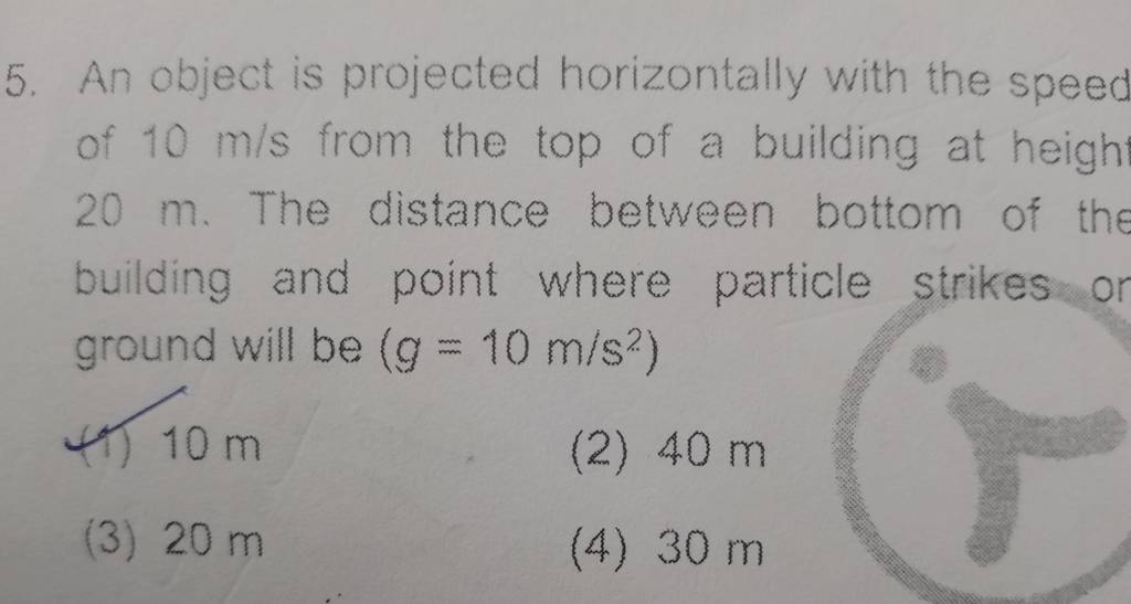 An object is projected horizontally with the speed of 10 m/s from the top..