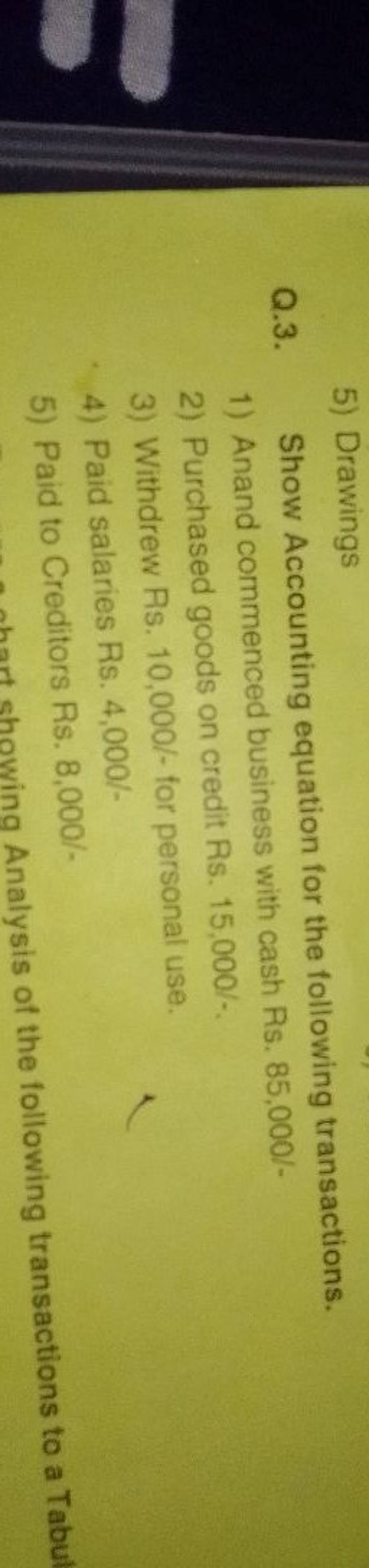 Q 3 Show Accounting Equation For The Following Transactions Filo