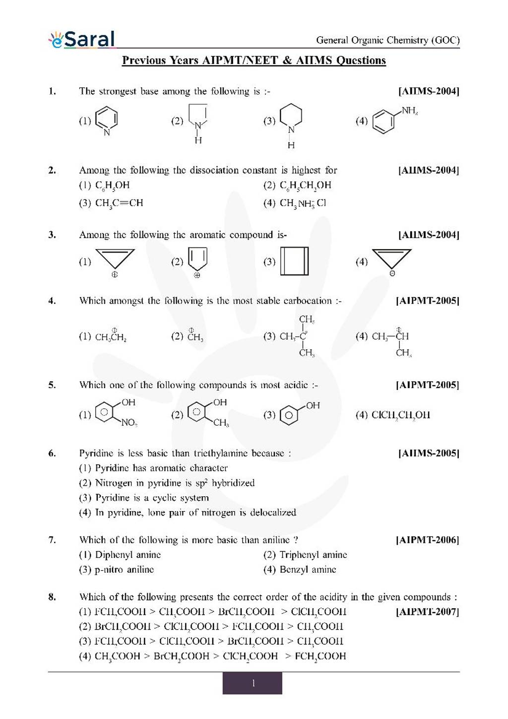 e'Saral General Organic Chemistry (GOC) Previous Ycars AIPMT/NEET \& AIIM..