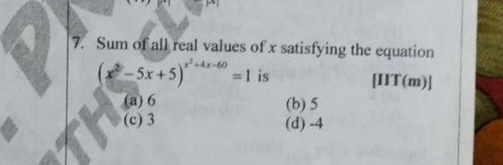 7 Sum Of All Real Values Of X Satisfying The Equation X2−5x5x24x−60 