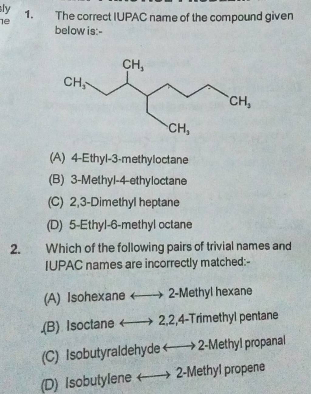 The correct IUPAC name of the compound given below is:- | Filo