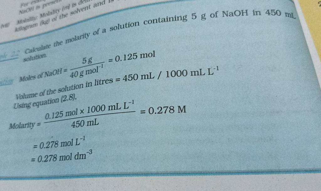 Calculate The Molarity Of A Solution Containing 5 G Of NaOH In 450 ML Sol Calculate The Molarity Of A Solution Containing 5 G Of NaOH In 450 ML Sol