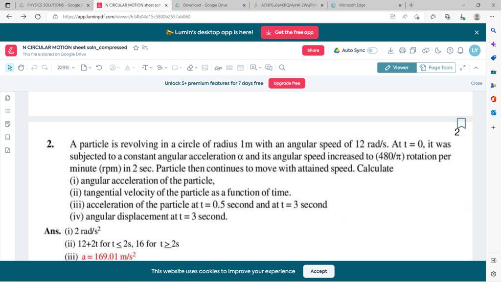 Subjected To A Constant Angular Acceleration α And Its Angular Speed Incr