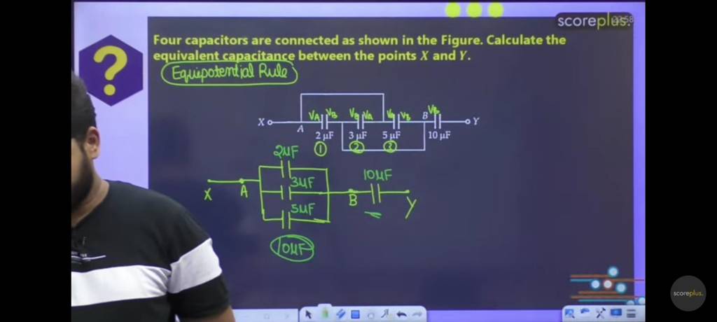 Four capacitors are connected as shown in the Figure. Calculate the equiv..