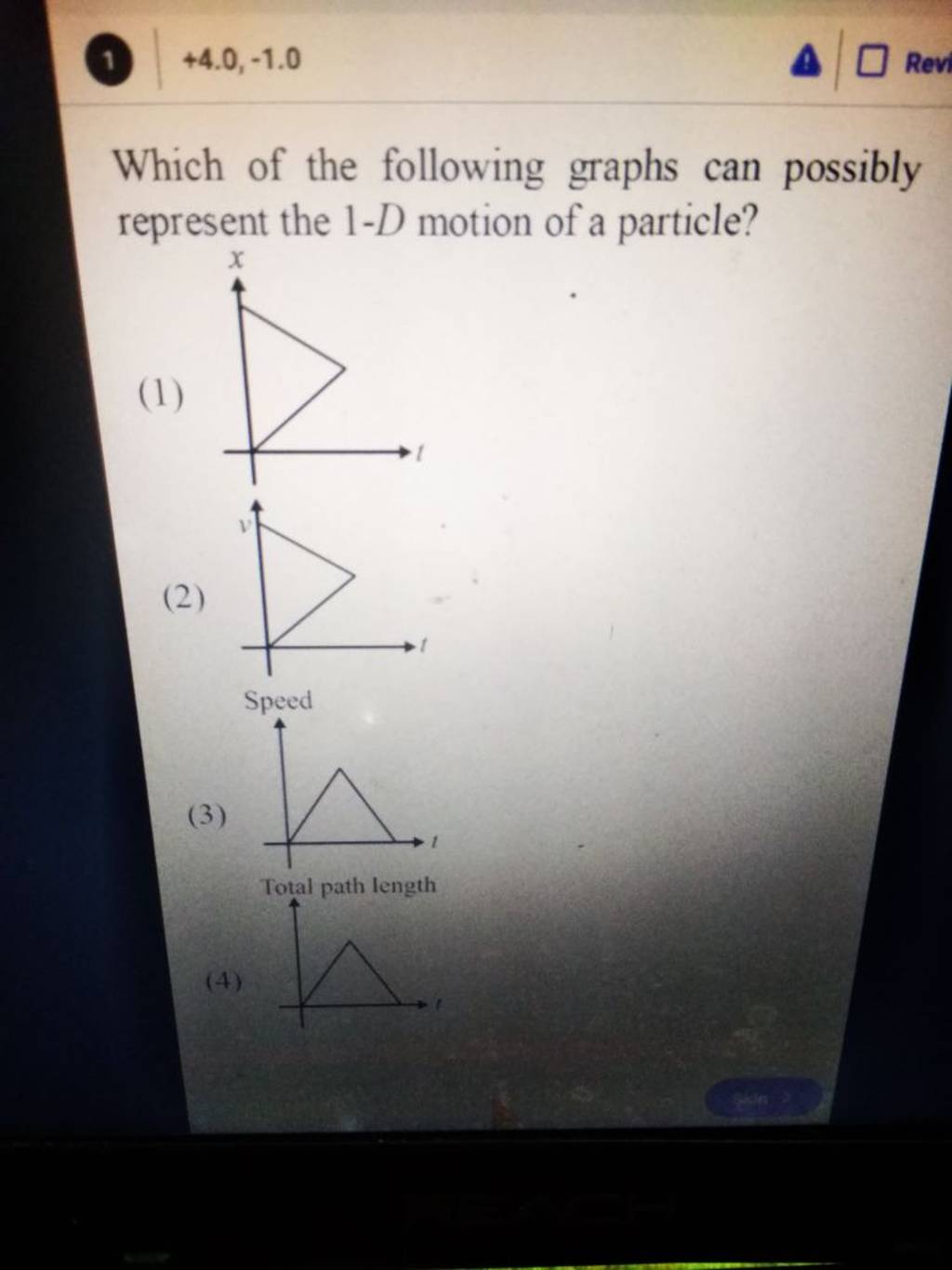 Which of the following graphs can possibly represent the 1−D motion of a