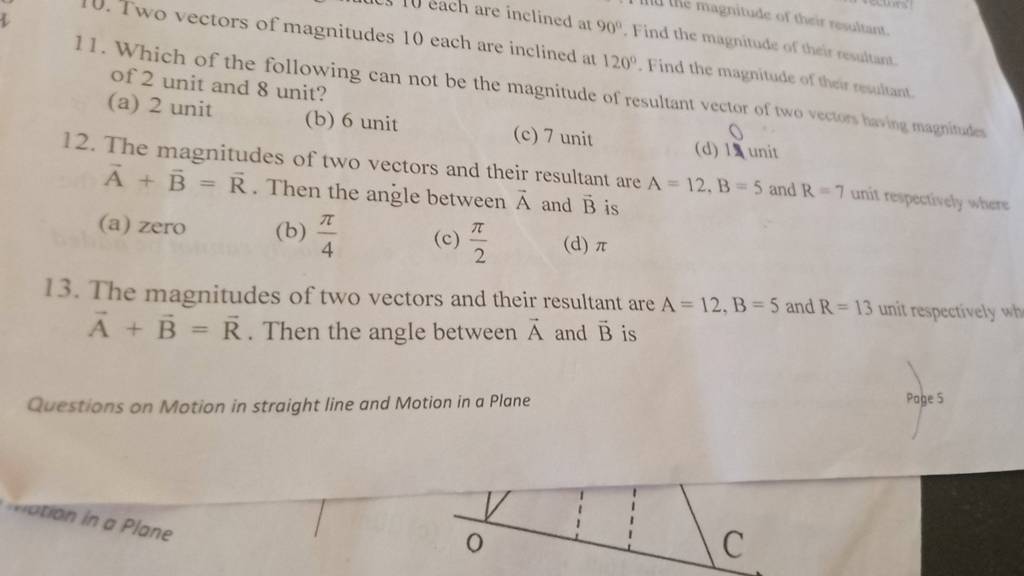 The magnitudes of two vectors and their resultant are A=12, B=5 and R=7 u..