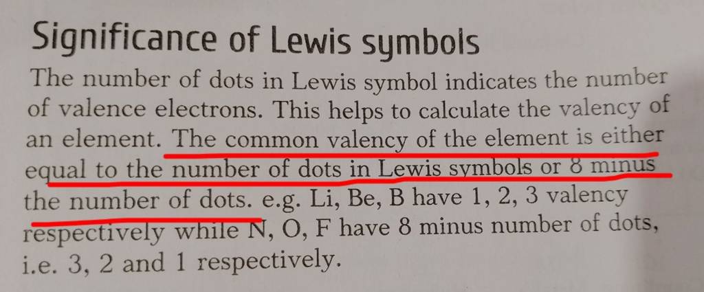 Significance of Lewis symbols The number of dots in Lewis symbol indicate..