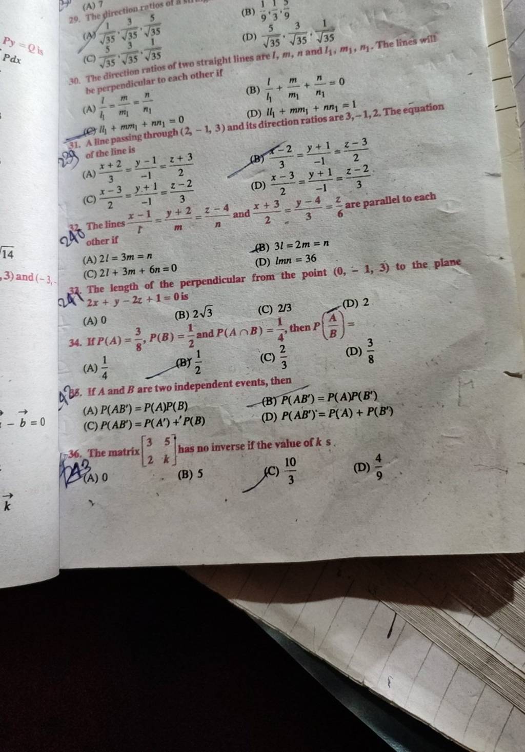 The direction ratios of two straight lines are I,m,n and l1 ,m1 ,n1 . The..