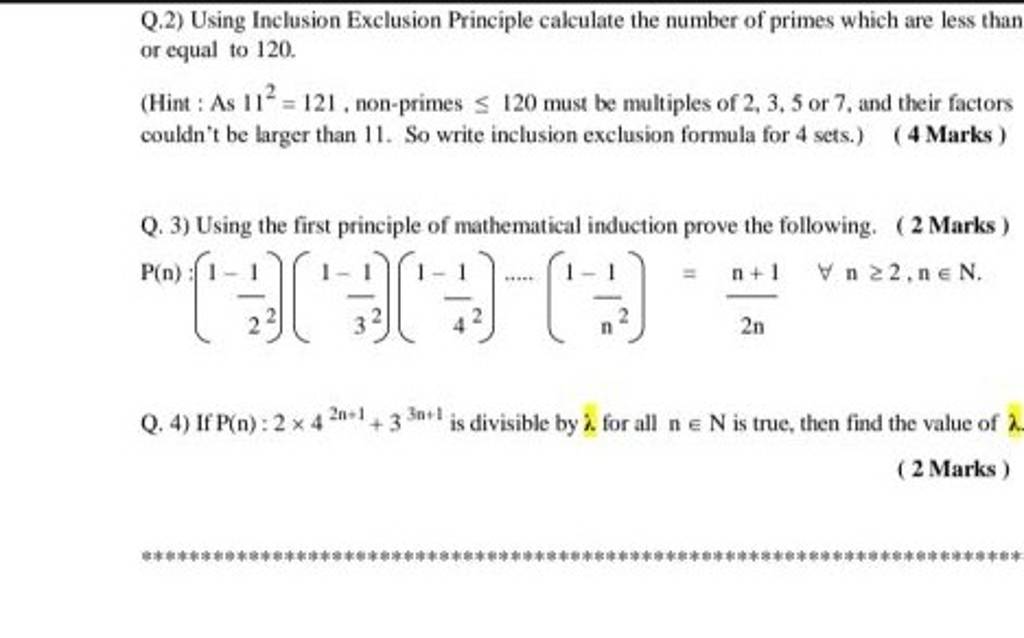 Q2 Using Inclusion Exclusion Principle Calculate The Number Of Primes W