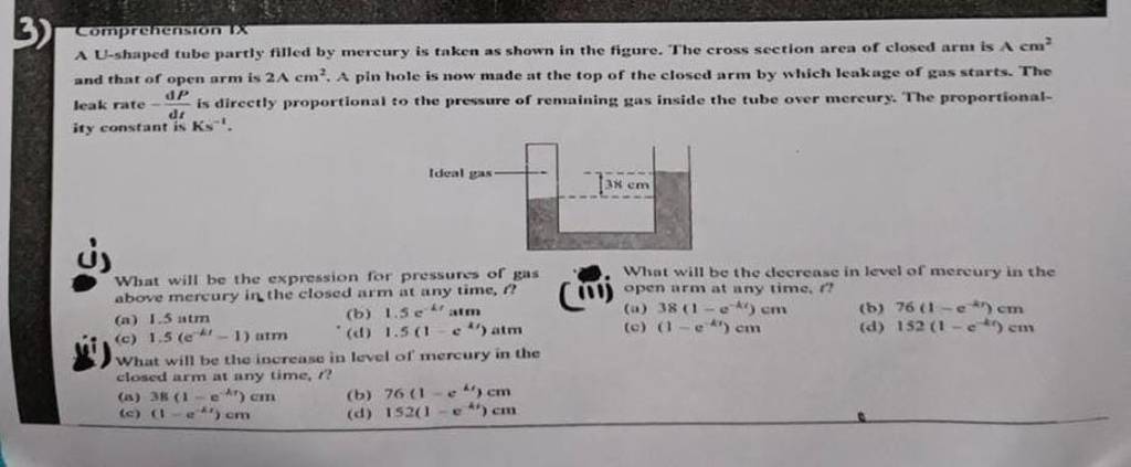 U-shaped tube partly filled by mereury is taken as shown in the figure. T..