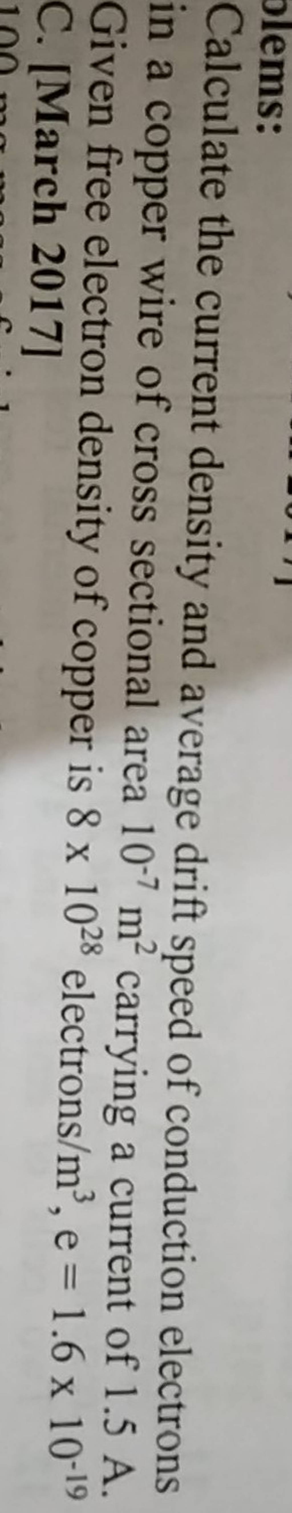 Jlems: Calculate the current density and average drift speed of conductio..