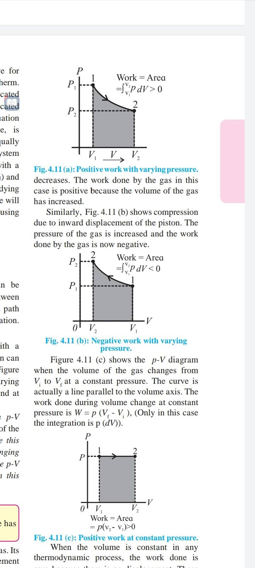 Fig. 4.11 (a): Positive work with varying pressure. decreases. The work d..