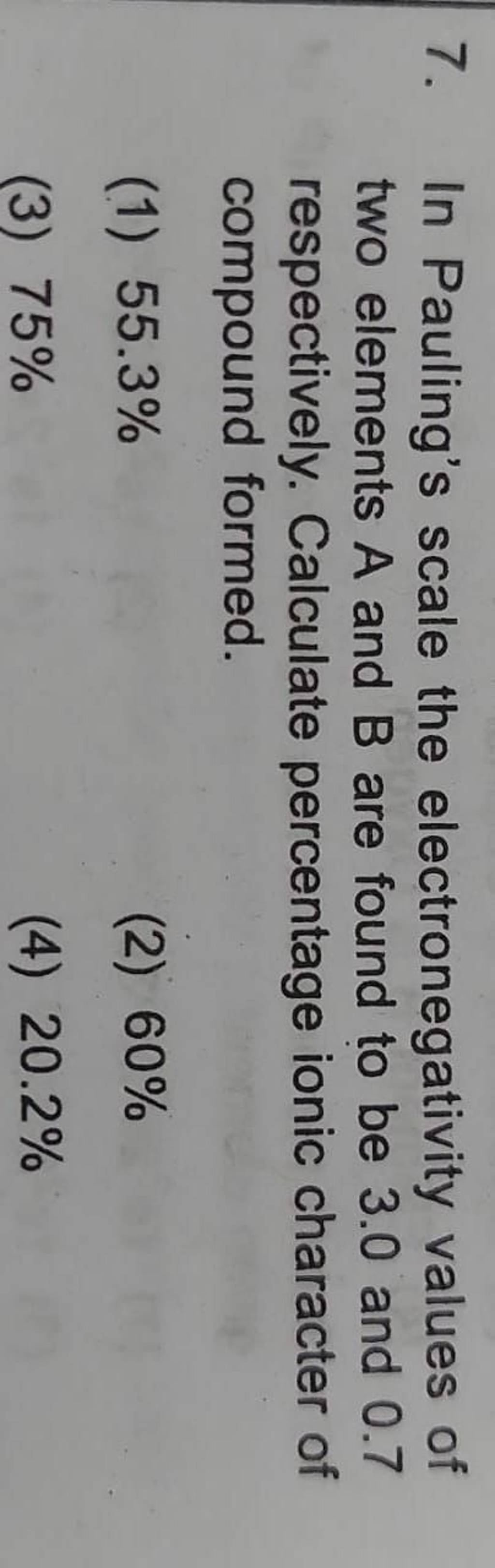 In Pauling's scale the electronegativity values of two elements A and B a..