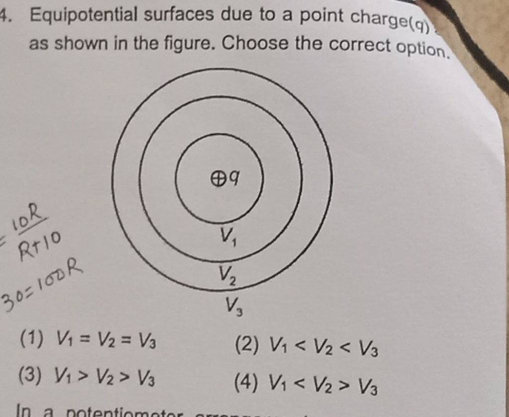 Equipotential surfaces due to a point charge(q) as shown in the figure. C..