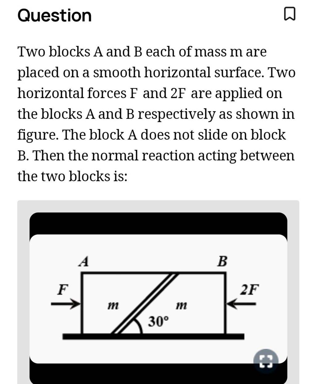 Question Two blocks A and B each of mass m are placed on a smooth horizon..