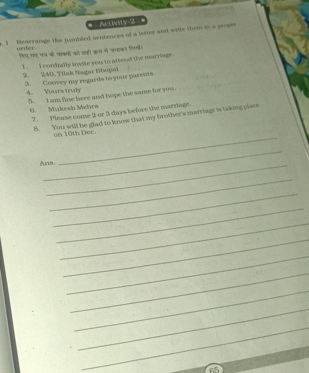 - Activity 2 1 Rearrange the jumbled sentences of a letter and write them..