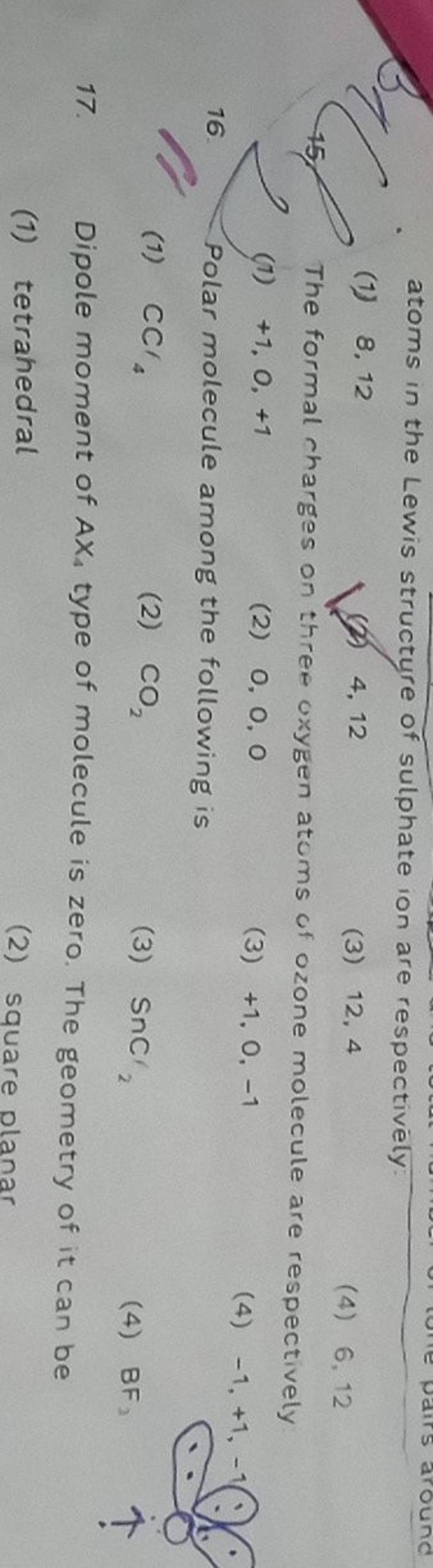 The formal charges on three oxygen atoms of ozone molecule are respective..