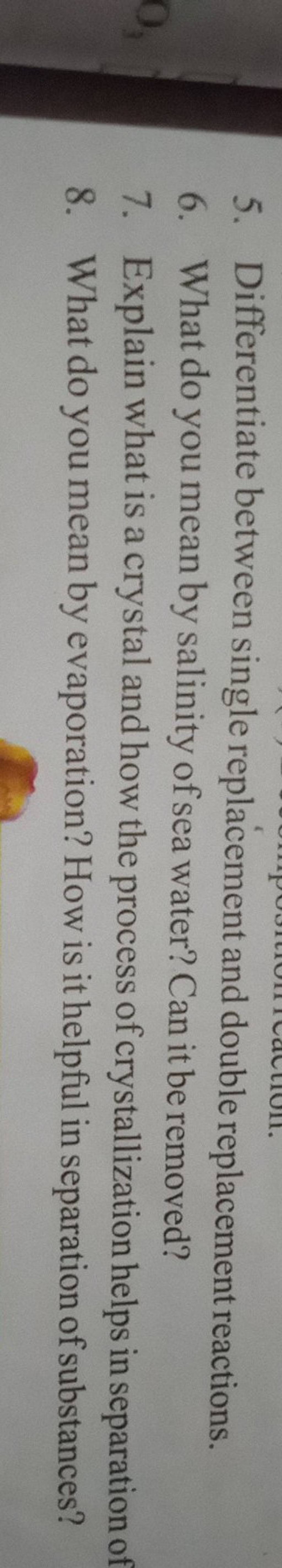 5. Differentiate between single replacement and double replacement reacti..