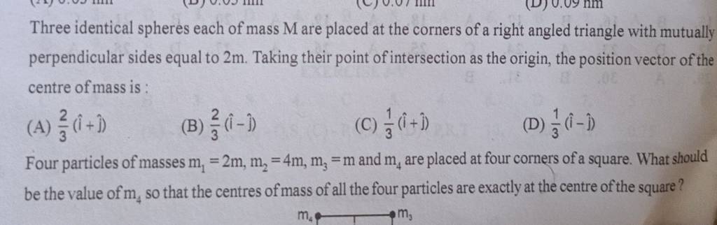 Three identical spheres each of mass M are placed at the corners of a rig..
