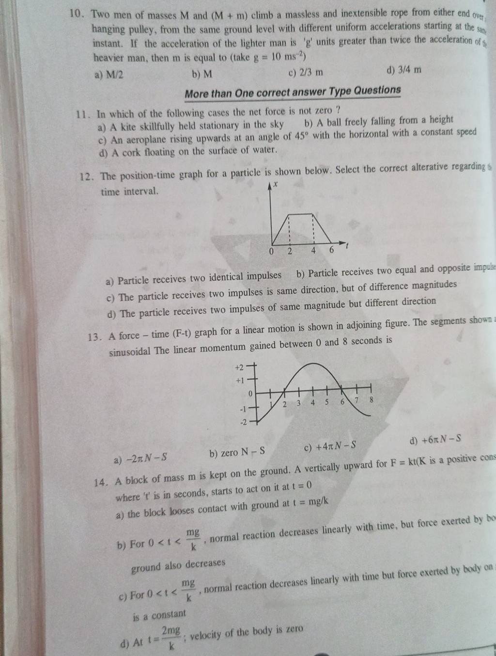 A force - time (F-t) graph for a linear motion is shown in adjoining figu..