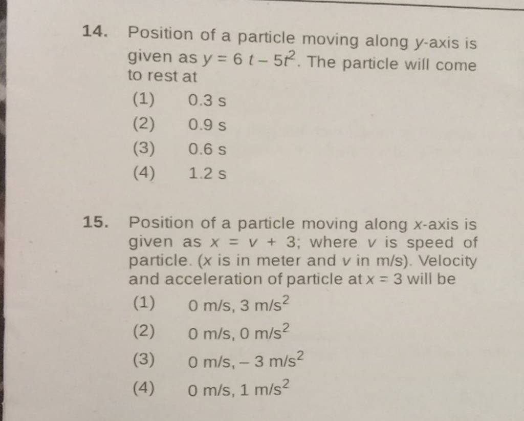 Position Of A Particle Moving Along Y Axis Is Given As Y 6t−5t2 The Part