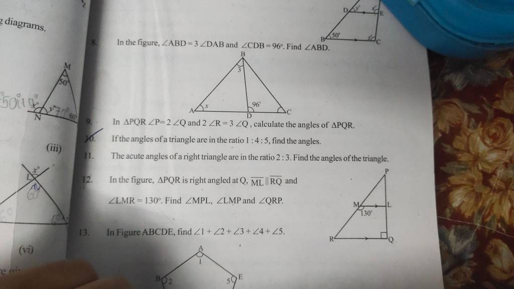 8. In the figure, ∠ABD=3∠DAB and ∠CDB=96∘. Find ∠ABD. In the figure, ∠ABD..