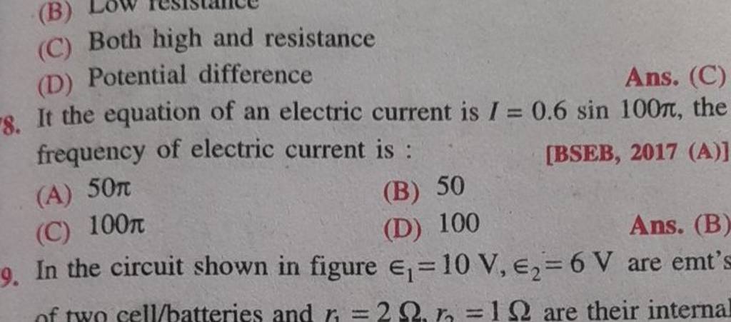 It the equation of an electric current is I=0.6sin100π, the frequency of