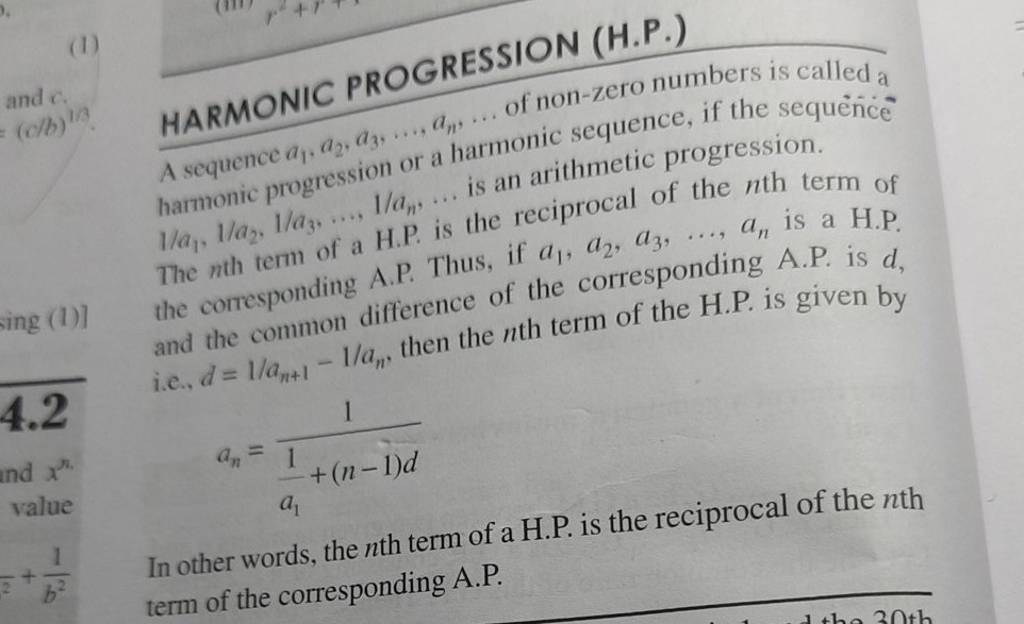 HARMONIC PROGRESSION (H.P.) A sequence a a1 ,a2 ,a3 ,…,an ,… of nen-zero