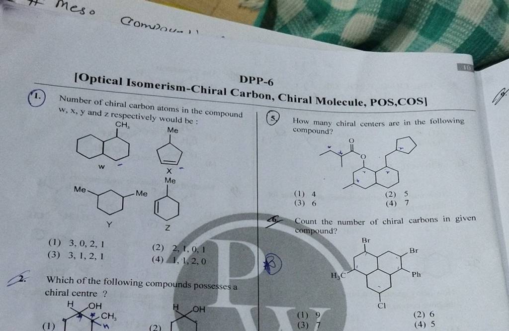 DPP-6 [Optical Isomerism-Chiral Carbon, Chiral Molecule, POS,COS] 1.) Num..