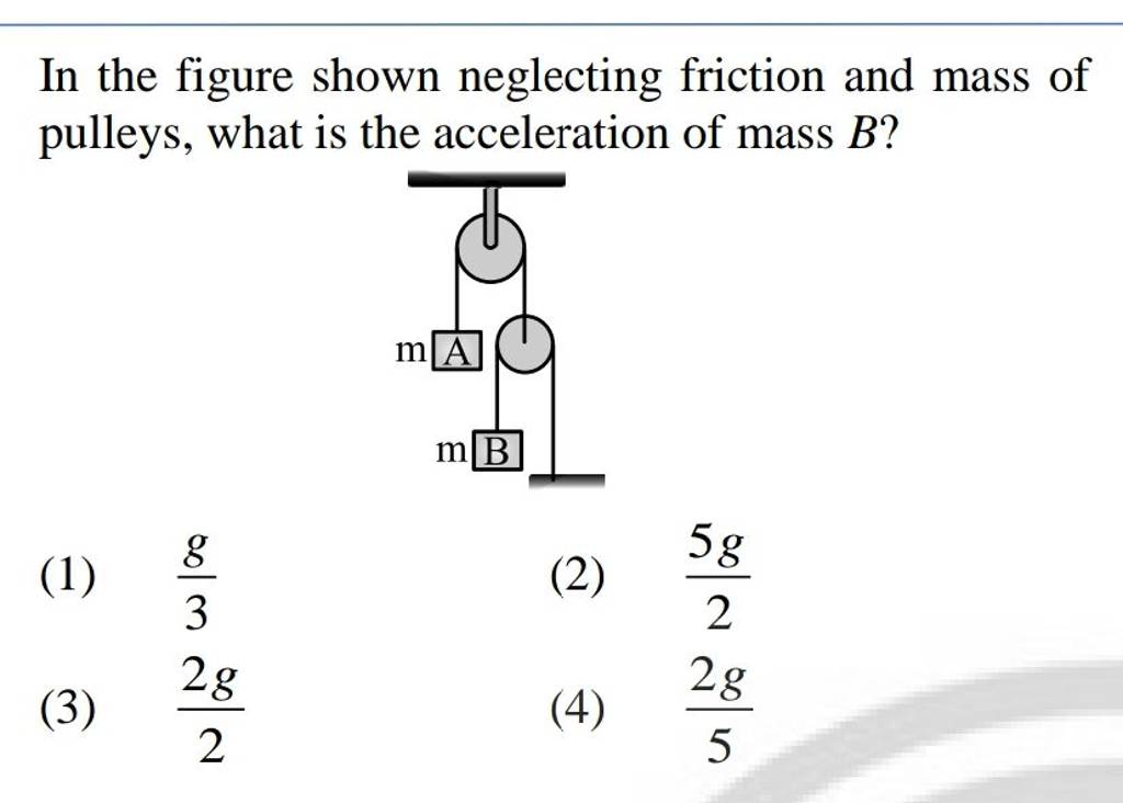 In the figure shown neglecting friction and mass of pulleys, what is the
