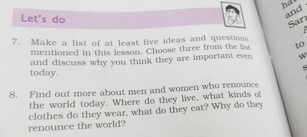 Let's do 7. Make a list of at least five ideas and questions mentioned in..
