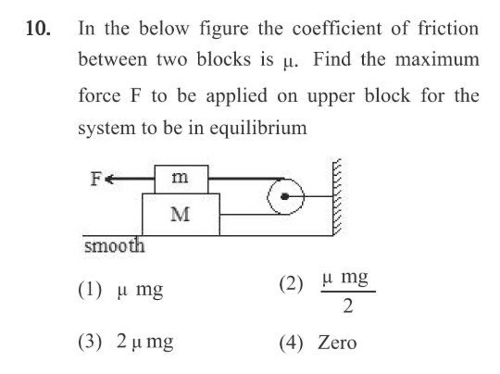 In the below figure the coefficient of friction between two blocks is μ.