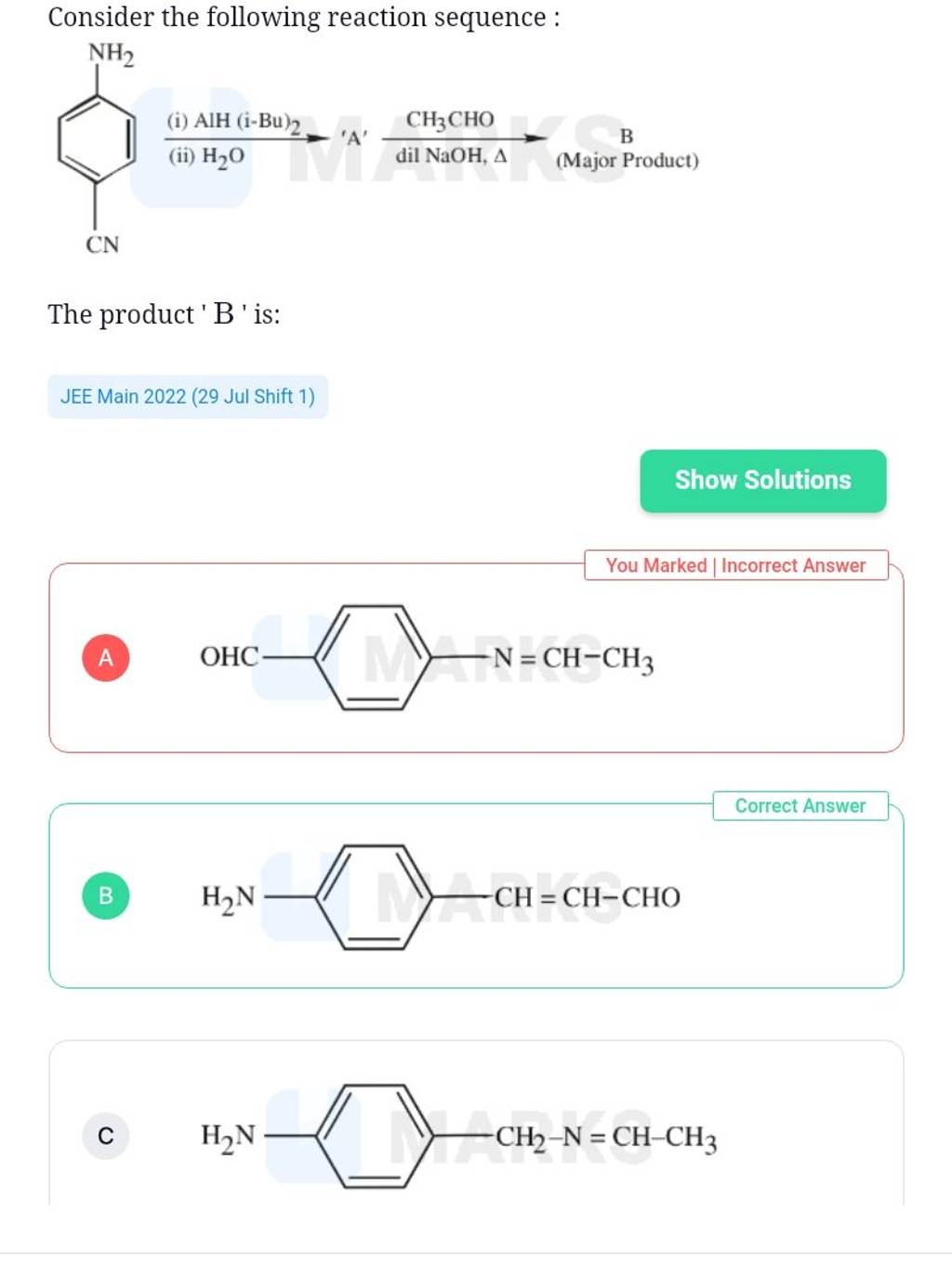 Consider the following reaction sequence : The product ' B ' is: JEE Main..