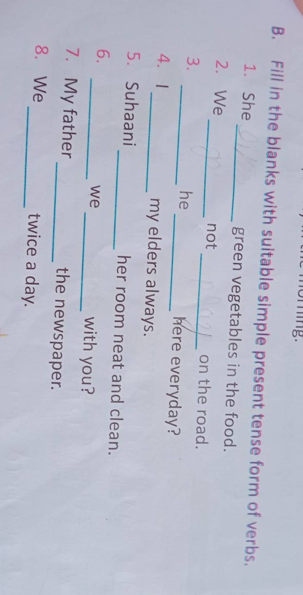 Fill in the blanks with suitable simple present tense form of verbs...