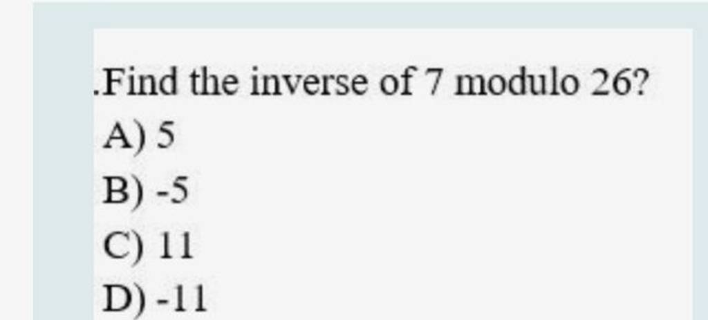 Find The Inverse Of 7 Modulo 26 Filo