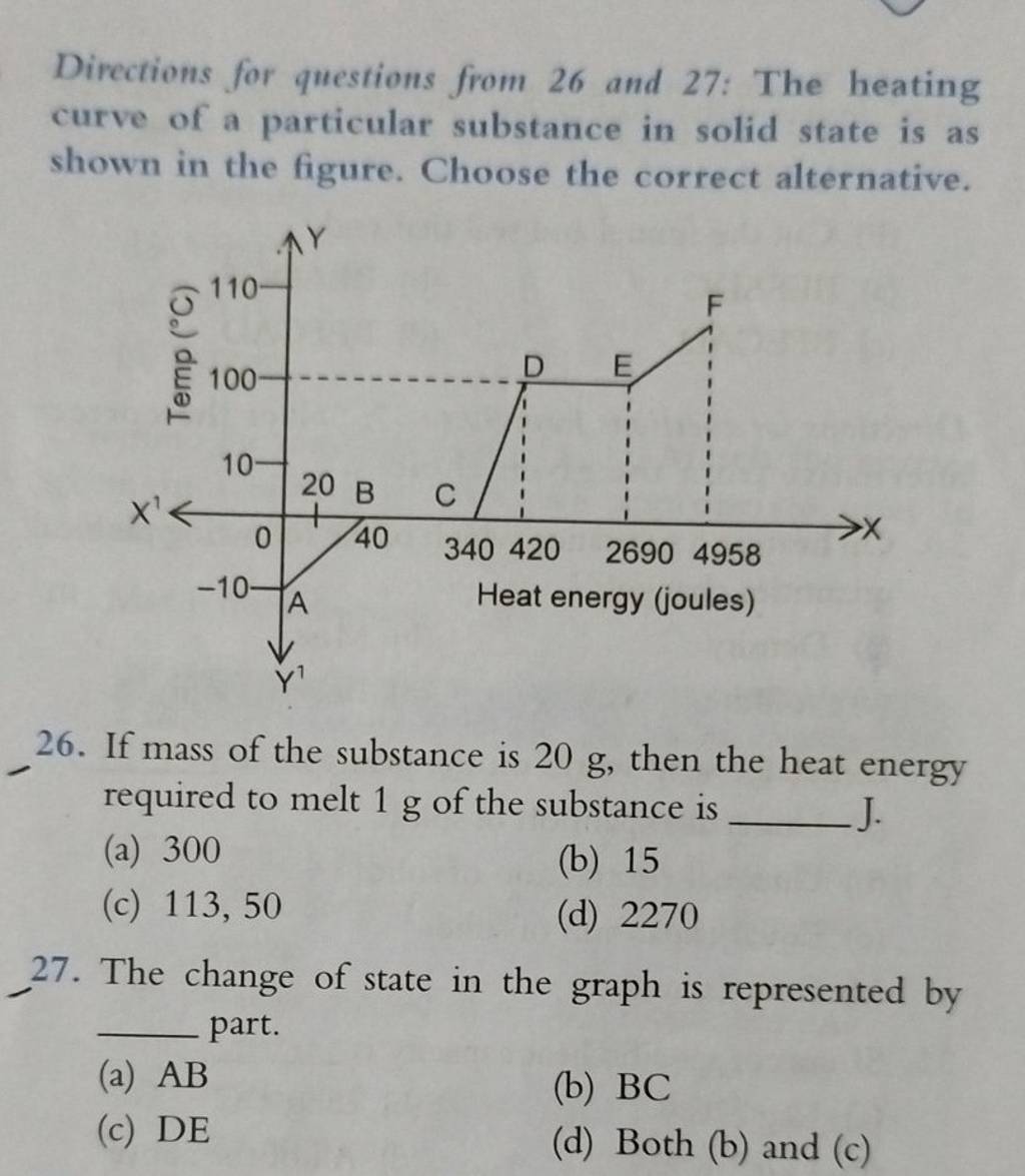 The change of state in the graph is represented by part. | Filo