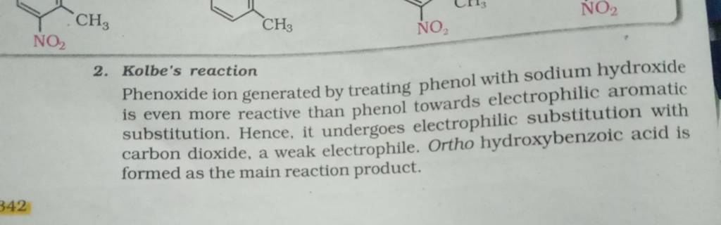 2. Kolbe's reaction Phenoxide ion generated by treating phenol with sodiu..
