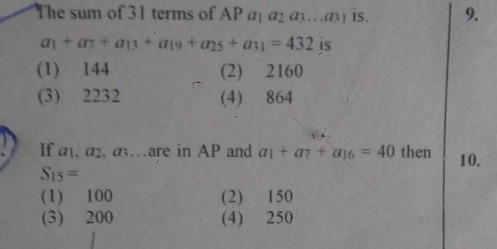 The sum of 31 terms of AP a1 a2 a3 …a11 is. a1 +a7 +a13 +a19 +a25 +a31
