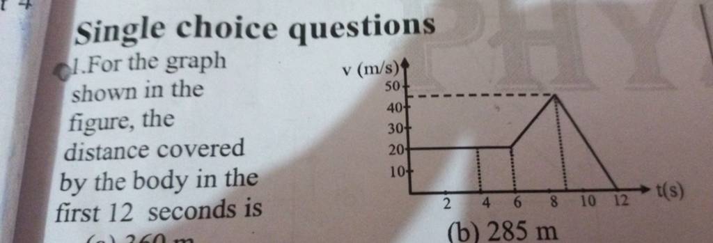 Single choice questions 1. For the graph shown in the figure, the distanc..