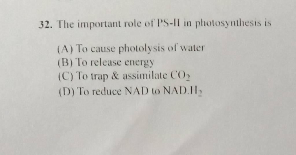 The important role of PS-II in photosynthesis is | Filo