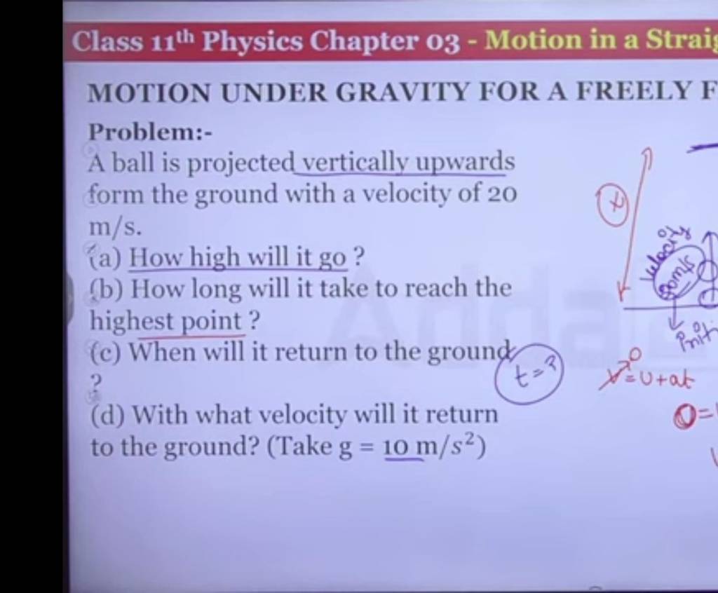 Class 11th Physics Chapter 03 - Motion in a Strai MOTION UNDER GRAVITY F..