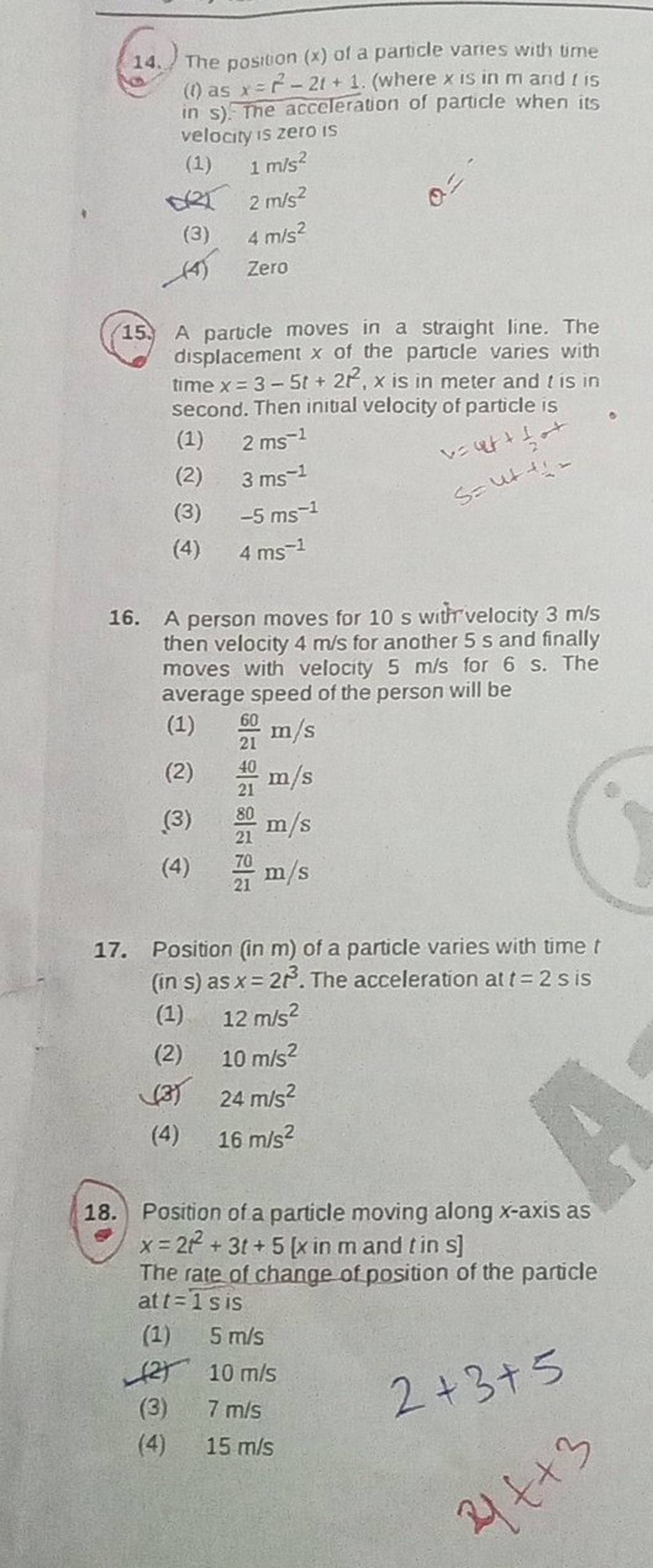A particle moves in a straight line. The displacement x of the particle v..