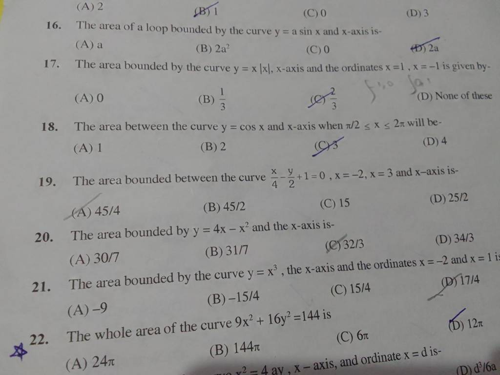 The area of a loop bounded by the curve y=asinx and x-axis is- | Filo