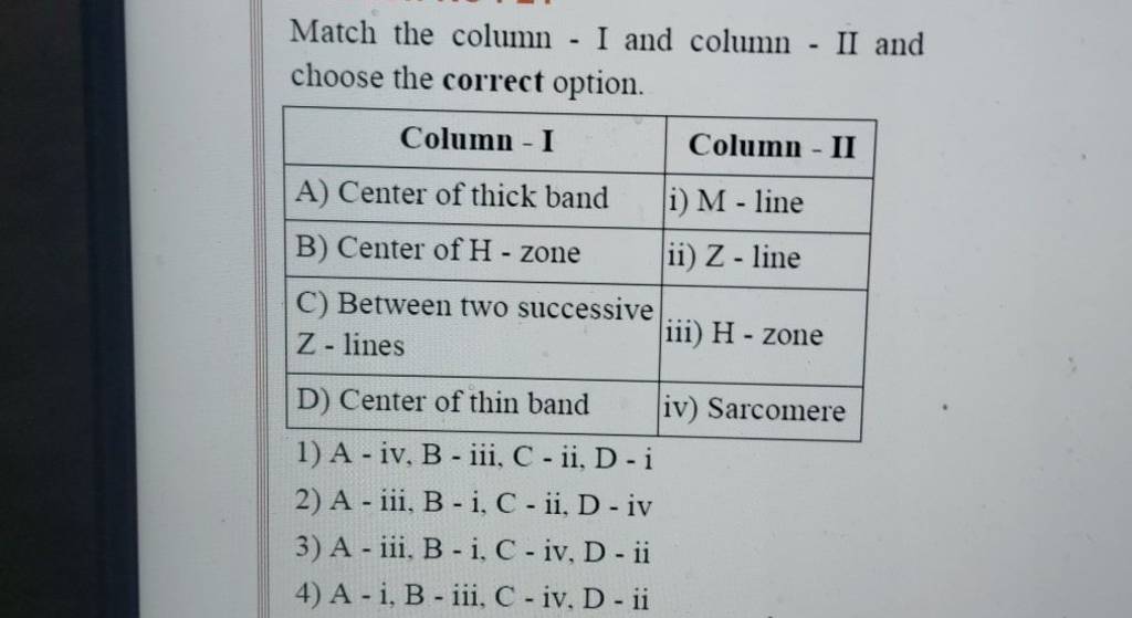 Match the column - I and column - II and choose the correct option. Colum..