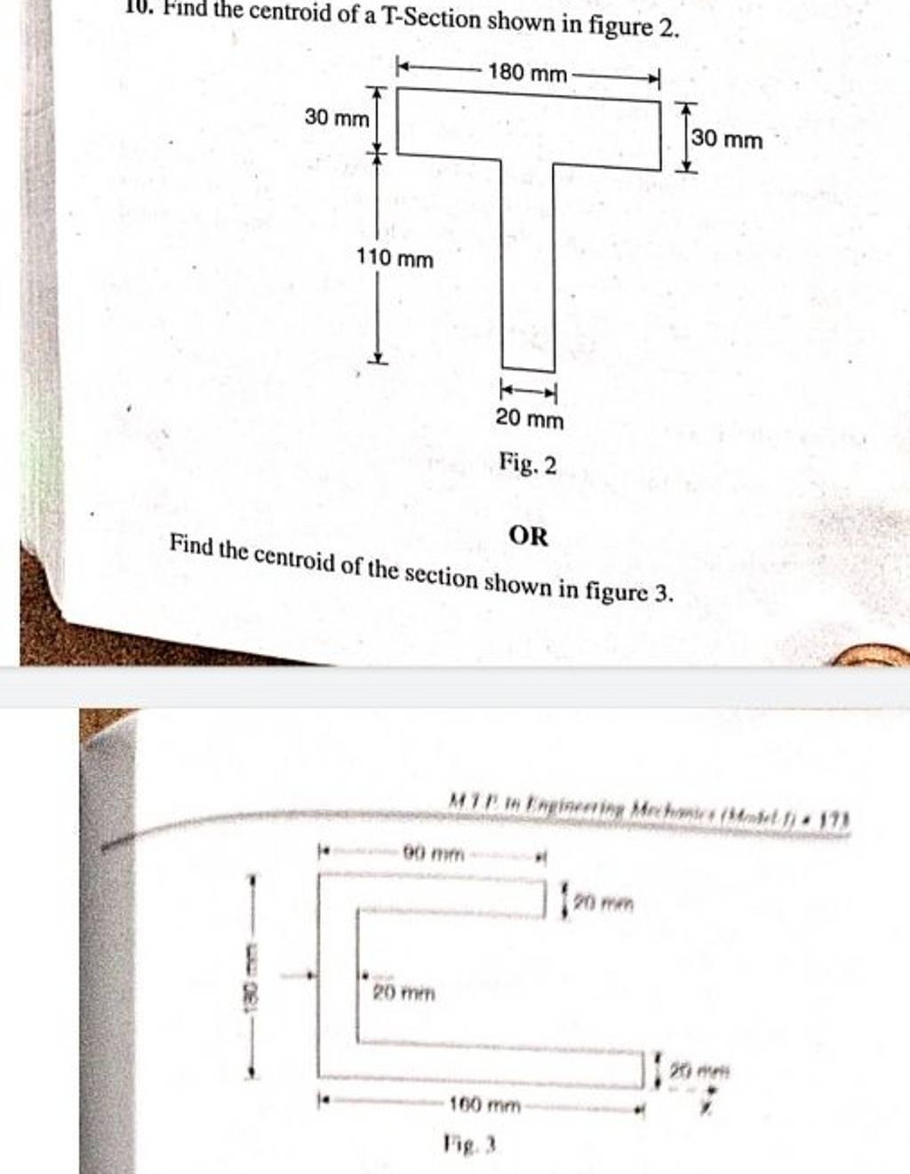 10. Find the centroid of a T-Section shown in figure 2 . Find the centroi..