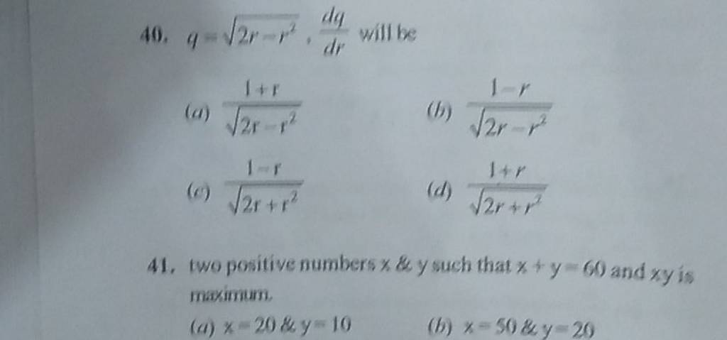 two positive numbers x \& y such that x+y=60 and xy is maximum. | Filo