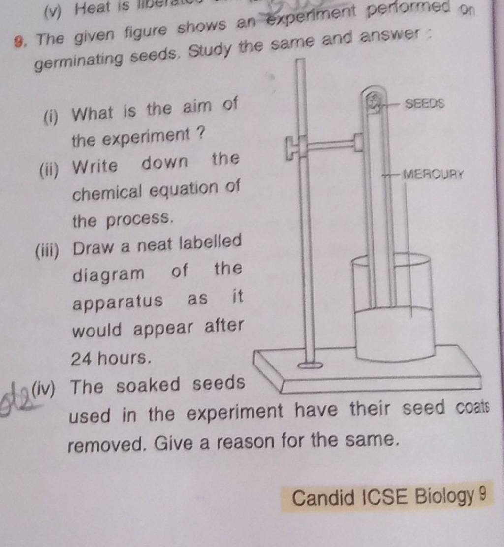 The given figure shows an experiment performed on germinating seeds. Stud..