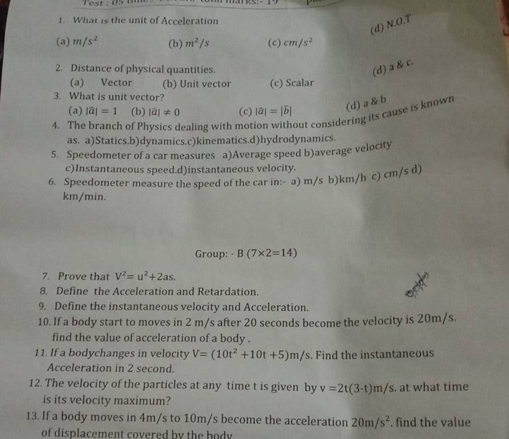 What Is The Unit Of Acceleration Filo