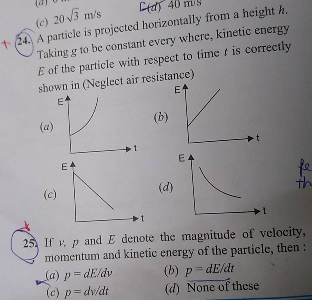 24 A Particle Is Projected Horizontally From A Height H Taking G To B